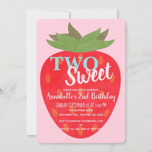 Two Sweet Strawberry Kids Second Birthday Invitation | Zazzle