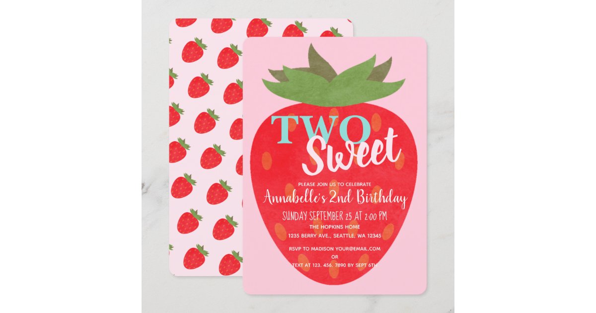 Two Sweet Strawberry Kids Second Birthday Invitation | Zazzle