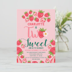 Two Sweet Strawberry Turning Two Birthday Party Invitation | Zazzle