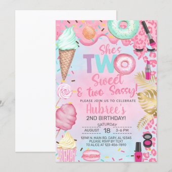 Two Sweet Two Sassy girl 2nd birthday invitation. Invitation | Zazzle