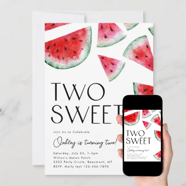 Two Sweet Watermelon Birthday Invitation | Zazzle