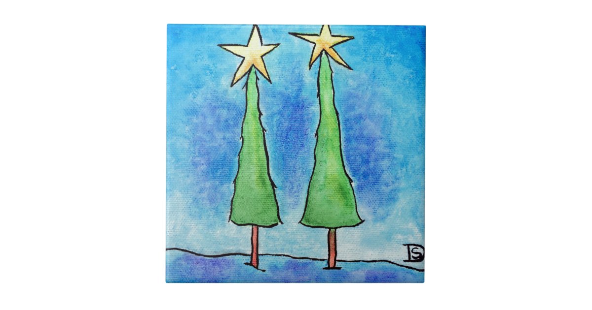 Two Tall Christmas Trees Ceramic Tile | Zazzle