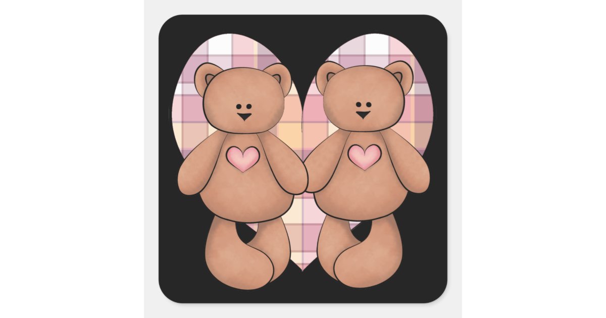 Two Teddy Bears Square Sticker | Zazzle