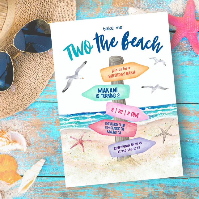 Two The Beach Kids 2nd Birthday Party Invitation | Zazzle