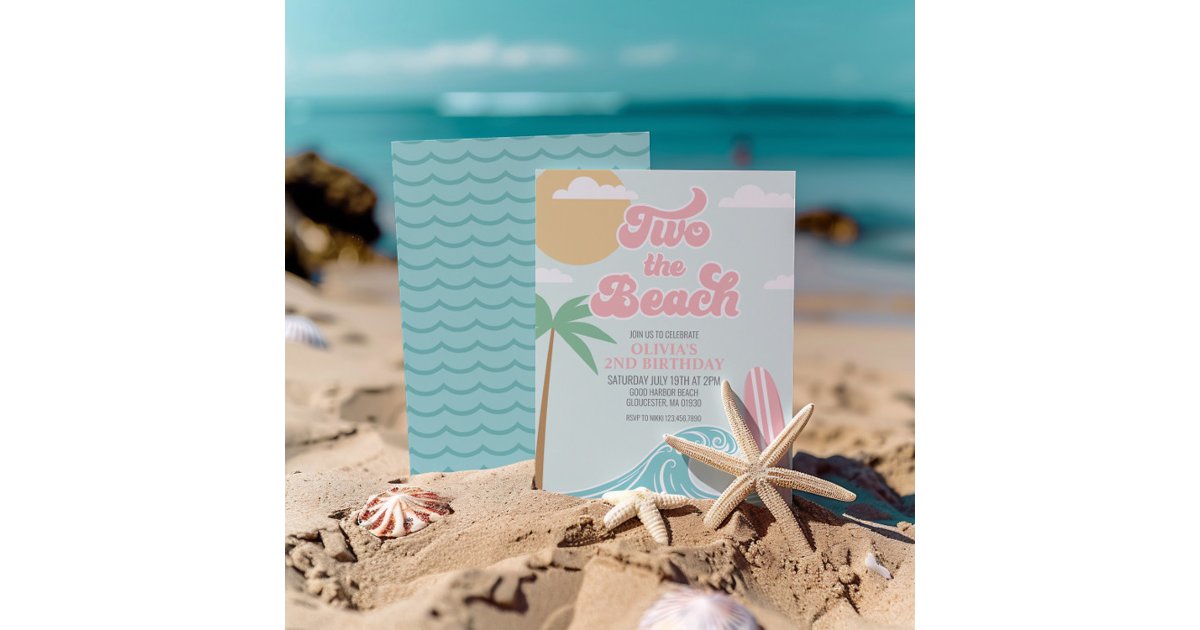 Two the Beach PINK Surf Beach 2nd Birthday Invitation | Zazzle