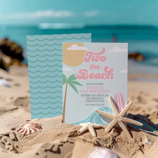 Two the Beach PINK Surf Beach 2nd Birthday Invitation | Zazzle