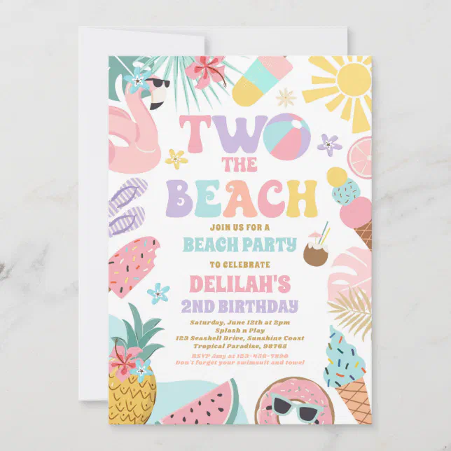 Two The Beach Summer 2nd Birthday Beach Party Invitation | Zazzle