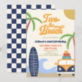 Two The Beach Surf Blue Retro 2nd Birthday Party Invitation | Zazzle