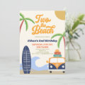 Two The Beach Surf Blue Retro 2nd Birthday Party Invitation | Zazzle