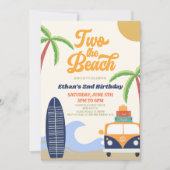 Two The Beach Surf Blue Retro 2nd Birthday Party Invitation | Zazzle