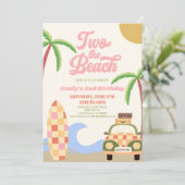 Two The Beach Surf Pink Retro 2nd Birthday Party Invitation | Zazzle
