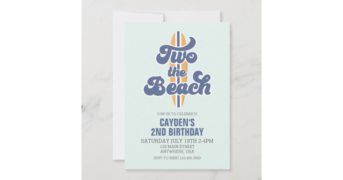 Two the Beach Surfboard Beach 2nd Birthday Invitation | Zazzle