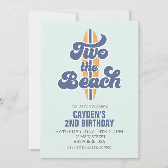 Two the Beach Surfboard Beach 2nd Birthday Invitation | Zazzle
