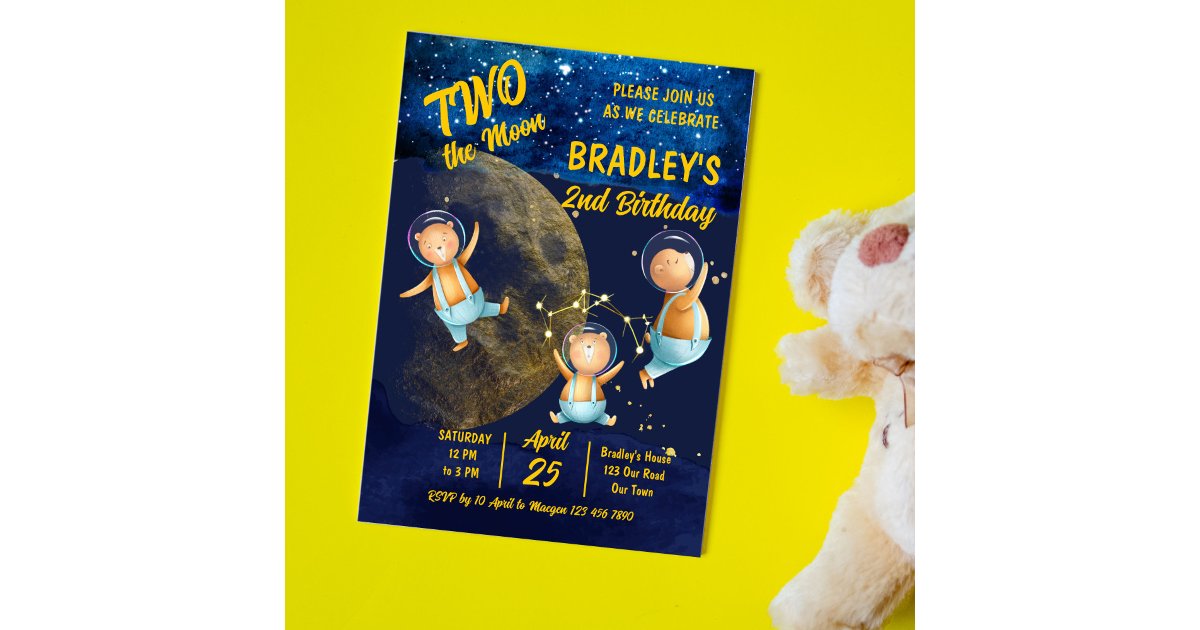 Two the moon 2nd birthday party invite | Zazzle
