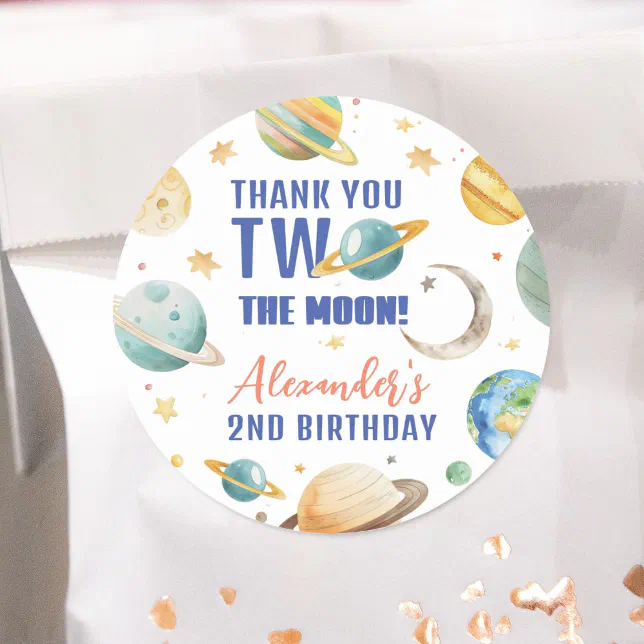 Two The Moon 2nd Birthday Space Galaxy Party Classic Round Sticker | Zazzle