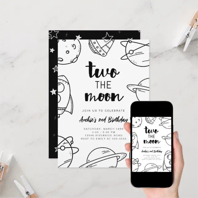 Two the Moon Birthday Invitation | Zazzle