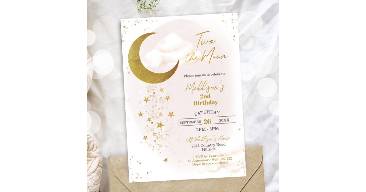 Two the Moon Birthday Invitation | Zazzle