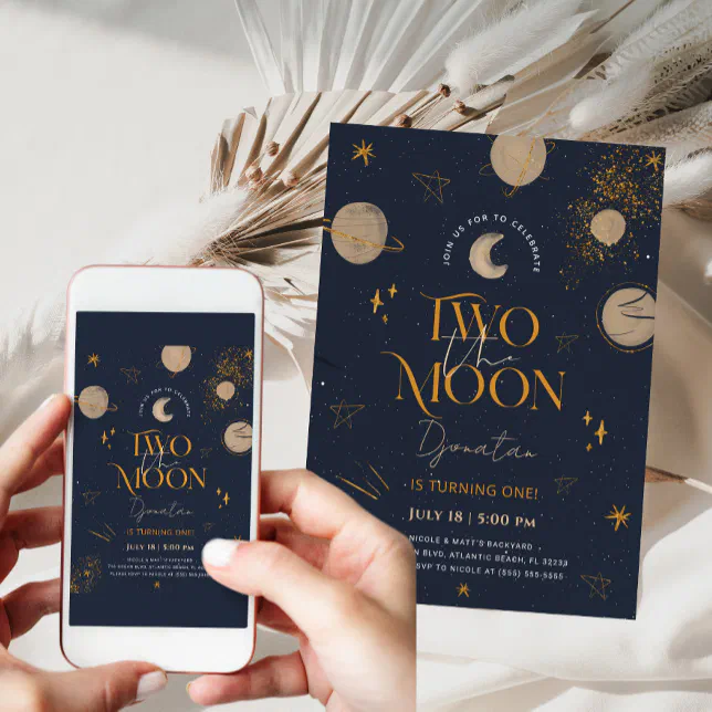 Two The Moon Galaxy Birthday Invitation | Zazzle