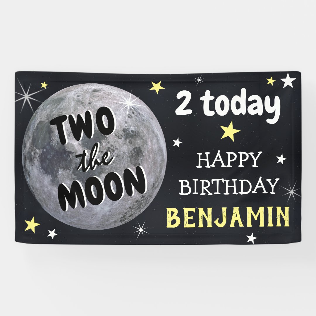 Two the Moon Kids 2nd Birthday Party Welcome Banner | Zazzle