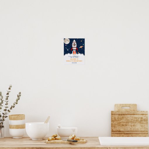 Two the Moon Rocket Ship 2nd Birthday Photo Poster | Zazzle