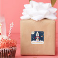Two the Moon Rocket Ship 2nd Birthday Photo Square Sticker | Zazzle