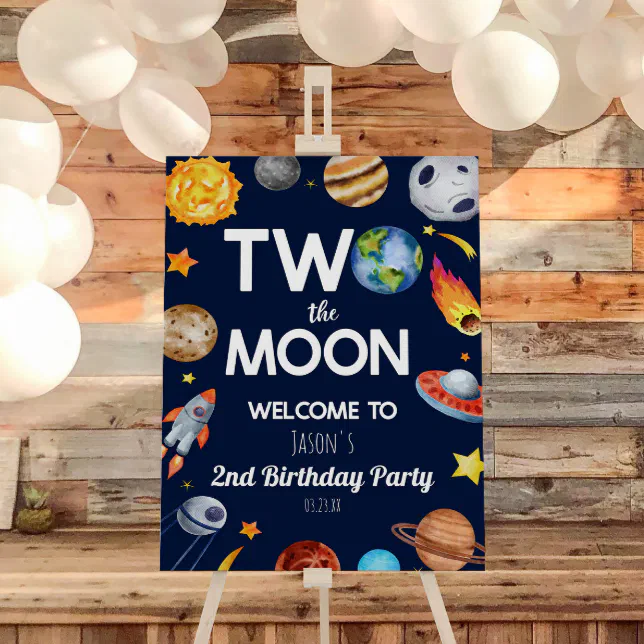 Two The Moon Space 2nd Birthday Party Welcome Sign | Zazzle