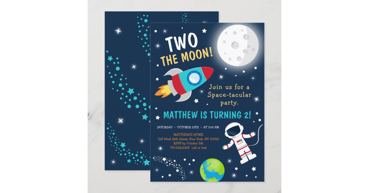 Two The Moon Space Birthday Invitation | Zazzle