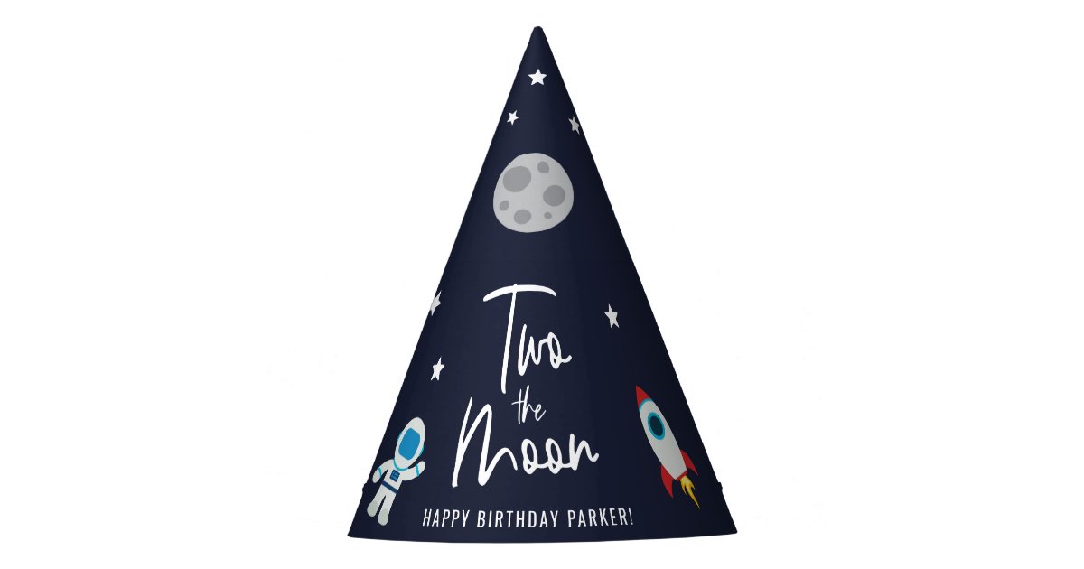 Two The Moon Space Theme Birthday Party Hat | Zazzle
