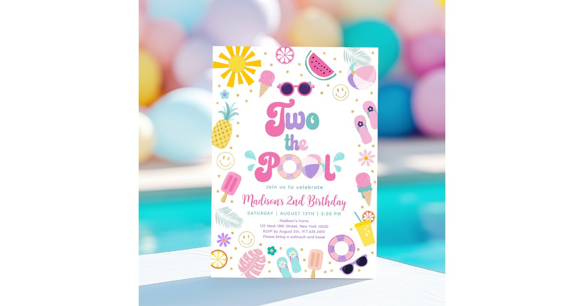 Two the Pool Girl Pool Party Summer Birthday Invitation | Zazzle
