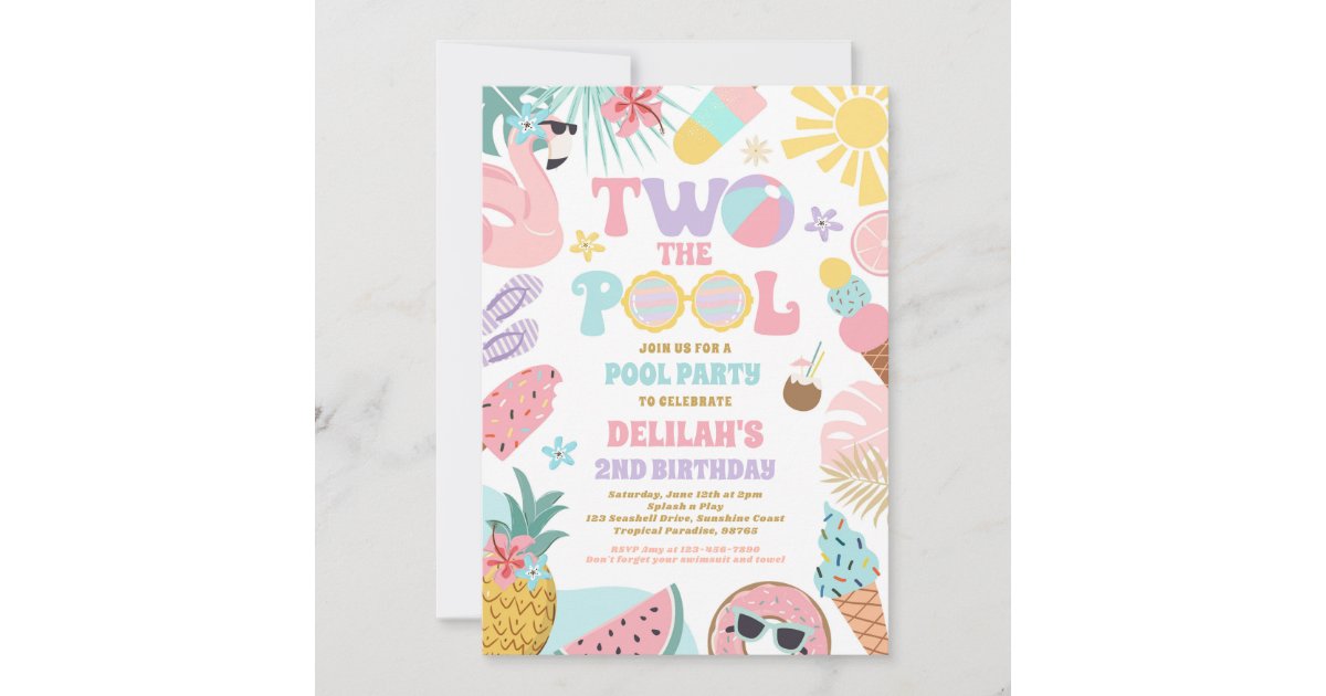 Two The Pool Summer 2nd Birthday Pool Party Invitation | Zazzle