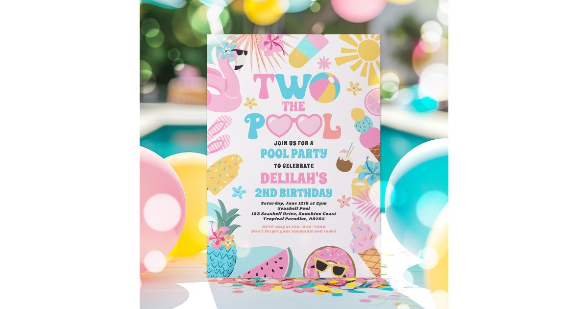 Two The Pool Summer 2nd Birthday Pool Party Invitation | Zazzle