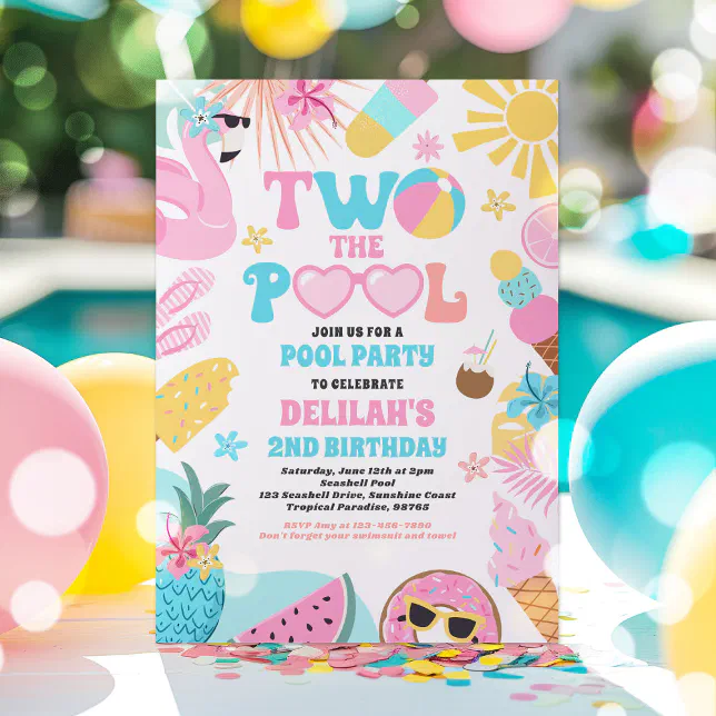 Two The Pool Summer 2nd Birthday Pool Party Invitation | Zazzle