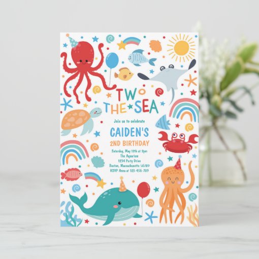 Two The Sea Cute Sea Creatures 2nd Birthday Party Invitation | Zazzle