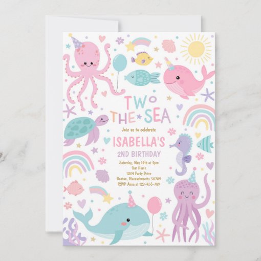 Two The Sea Cute Sea Creatures 2nd Birthday Party Invitation | Zazzle