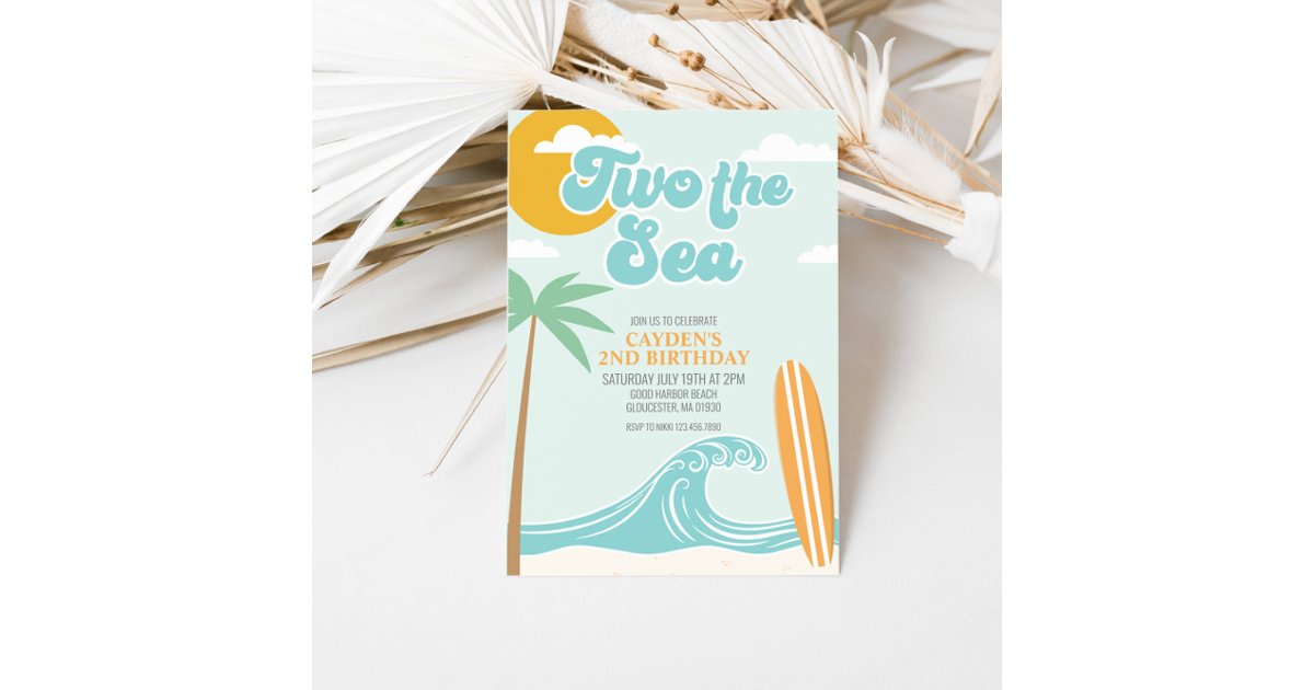 Two the Sea Surf Beach 2nd Birthday Invitation | Zazzle