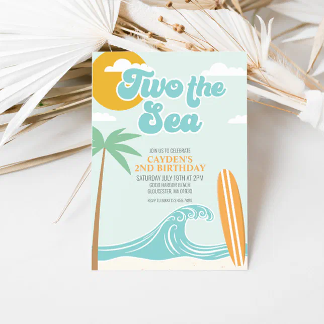 Two the Sea Surf Beach 2nd Birthday Invitation | Zazzle