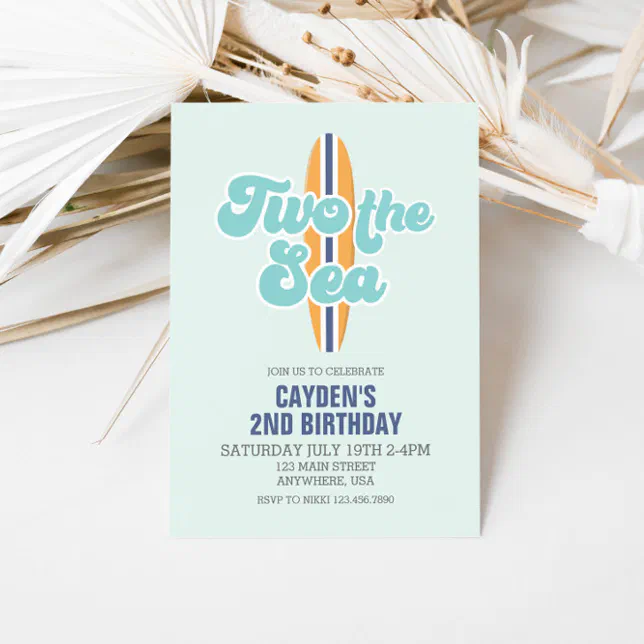 Two the Sea Surfboard Beach 2nd Birthday Invitation | Zazzle