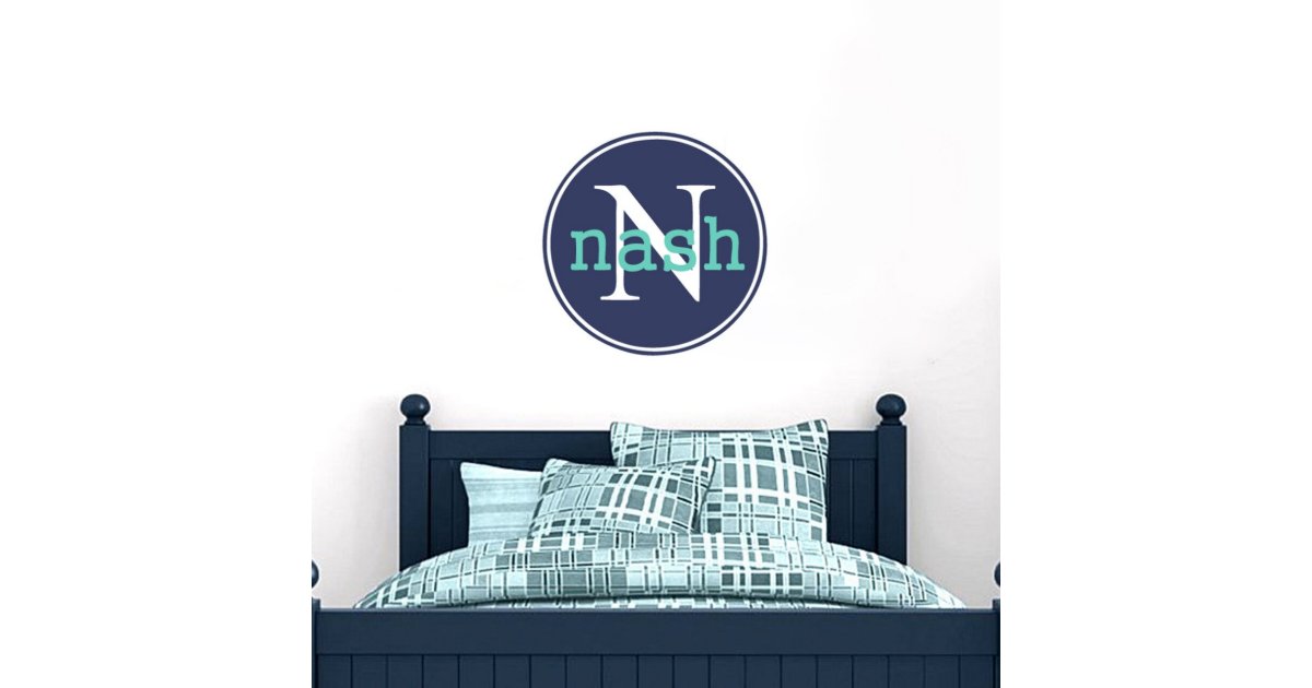 Two-Tone Circle Monogram And Name Wall Decal | Zazzle