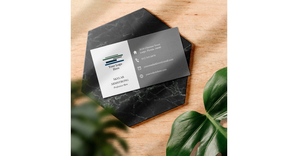 Two Tone Gray White Your Logo Icons One Sided Business Card | Zazzle