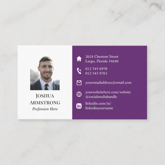 Two Tone Purple Your Profile Photo & Logo Business Card | Zazzle