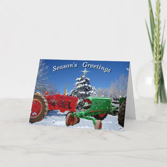 Two Tractors in the Snow Holiday Greeting Cards | Zazzle