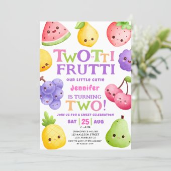 Two-tti Frutti! Little Cutie Fruit 2nd Birthday Invitation | Zazzle