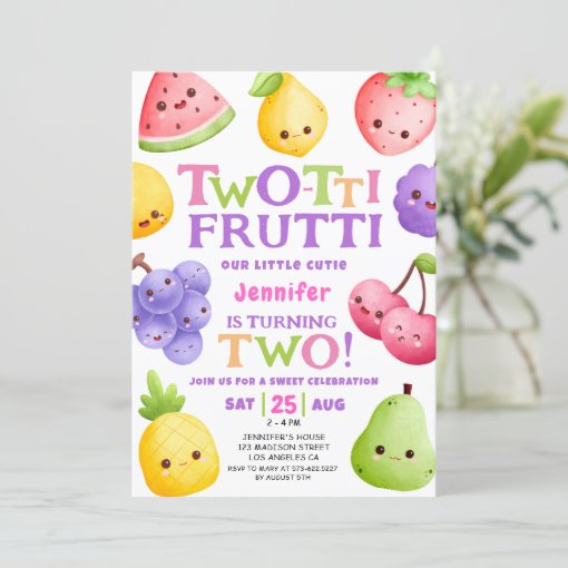 Two-tti Frutti! Little Cutie Fruit 2nd Birthday Invitation | Zazzle
