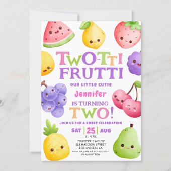 Two-tti Frutti! Little Cutie Fruit 2nd Birthday Invitation | Zazzle