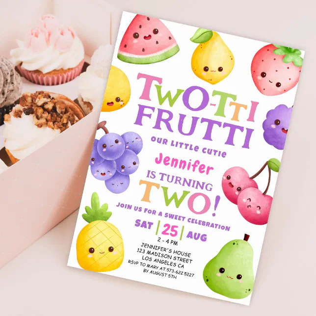 Two-tti Frutti! Little Cutie Fruit 2nd Birthday Invitation | Zazzle