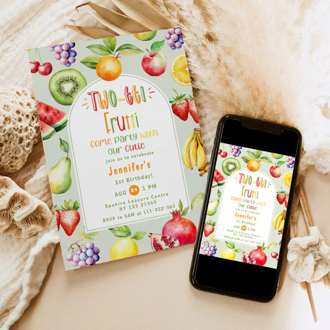 Two-tti Frutti little cutie fruits 2nd birthday Invitation | Zazzle