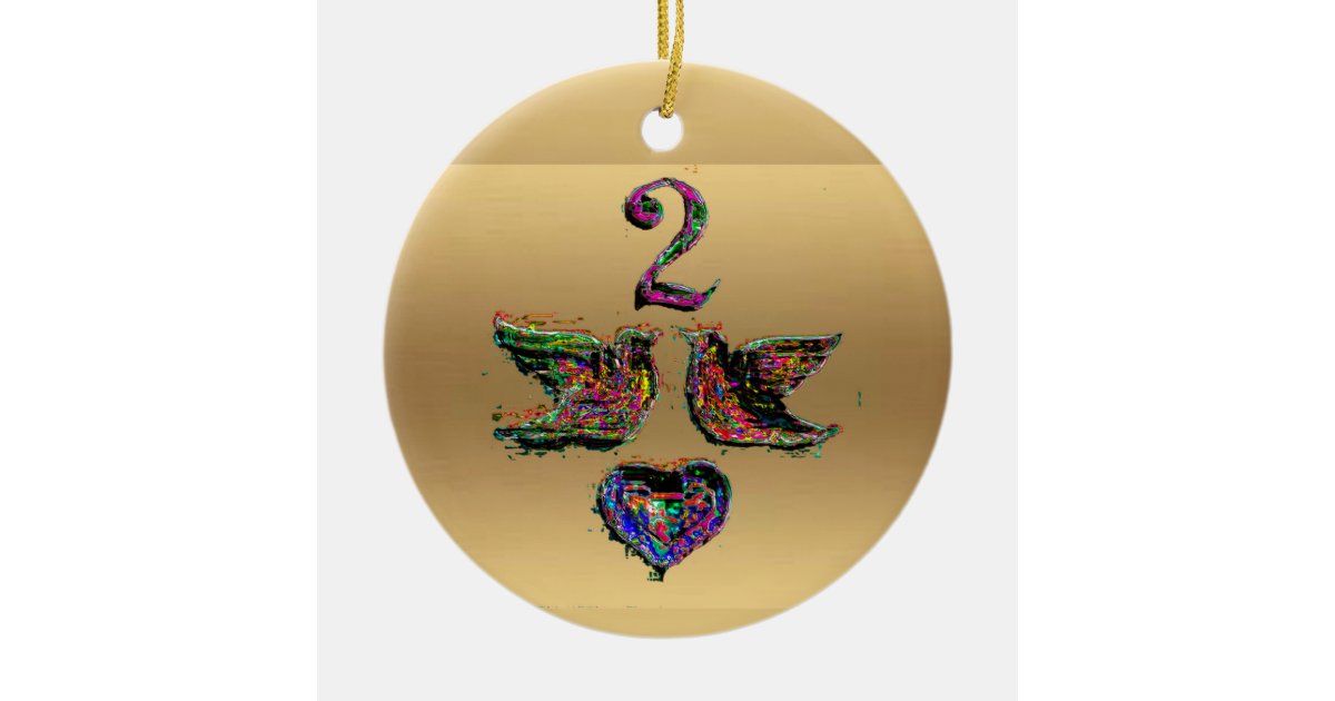 Two turtle doves gold christmas decoration | Zazzle