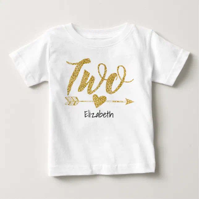 Two|Two Years Old Glitter-Print Personalized Baby T-Shirt | Zazzle