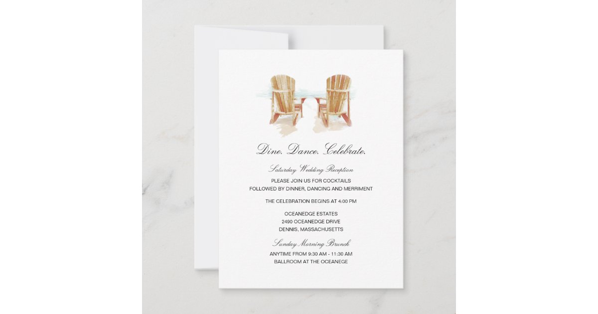 Two Watercolor Adirondack Chairs Wedding Invitation | Zazzle