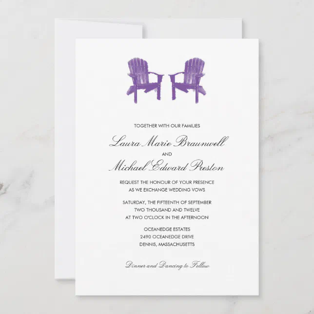 Two Watercolor Adirondack Chairs Wedding Invitation | Zazzle